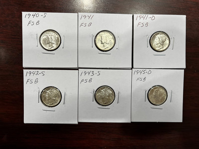 Lot Of (6) AU/ BU Mercury Silver Dimes .1940-1945 Mixed years 90% ...