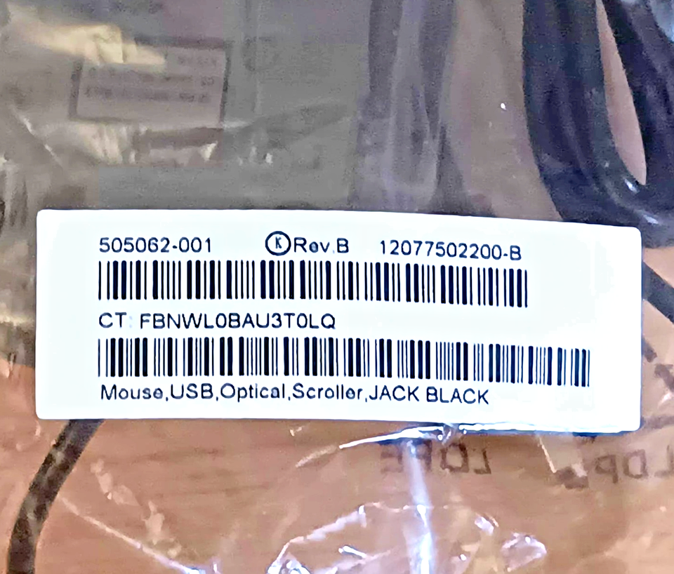 HP 505062-001 Rev. B USB wired Optical Mouse Scroll Wheel BLACK New in ...