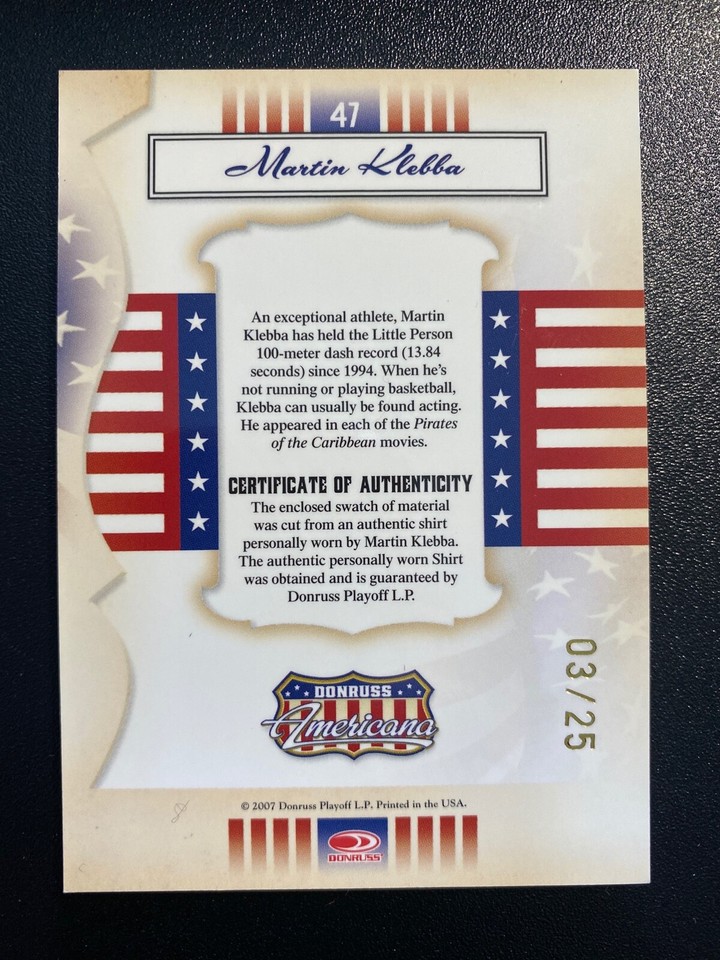 2007 Americana COLOR RELIC PROOF Martin Klebba, Actor #03/25 -d52 | eBay