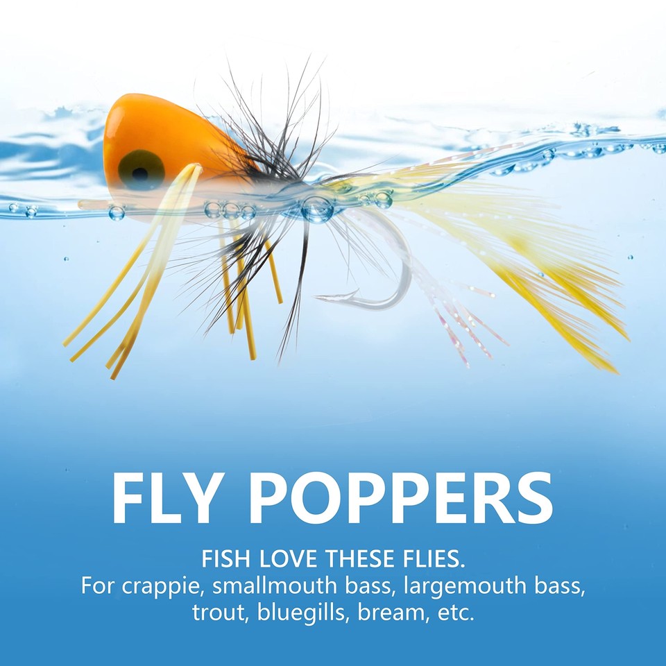 Fly Fishing Popper Flies, Fly Popper Lures Dry Flies Topwater Panfish ...