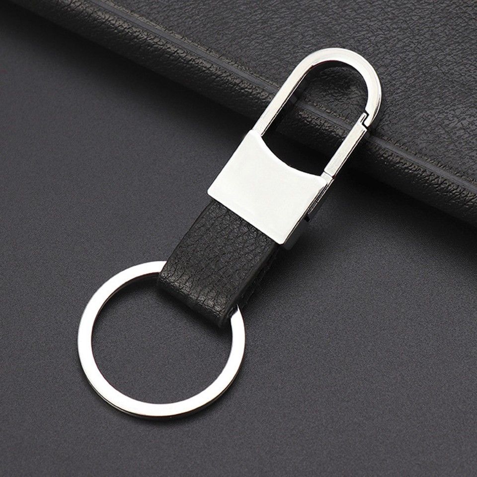 Black Creative Metal Leather Key Chain Ring Car Keyring Keychain Men ...