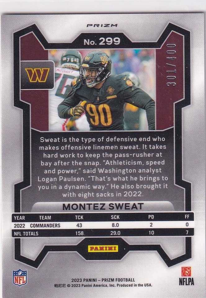 Panini Football NFL Prizm 2023 No. 299 Montez Sweat Pandora 301/400 | eBay