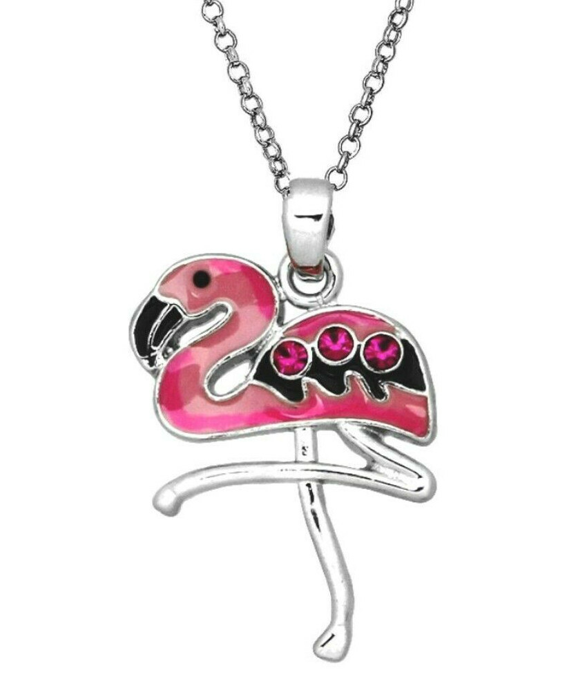 Beautiful 1" Pink Flamingo Pendant Necklace with 18" Stainless Steel ...