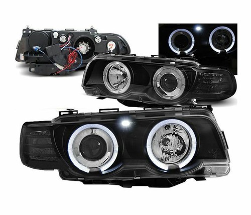 headlights for BMW E38 1998 1999 2000 2001 angel eyes black XENON black ...