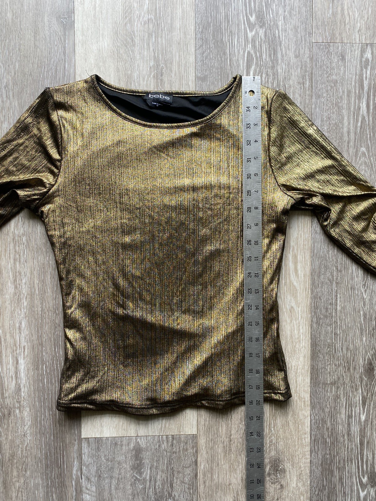 bebe Y2K Gold Metallic Whimsygoth Long Slit Sleeve Ti… - Gem