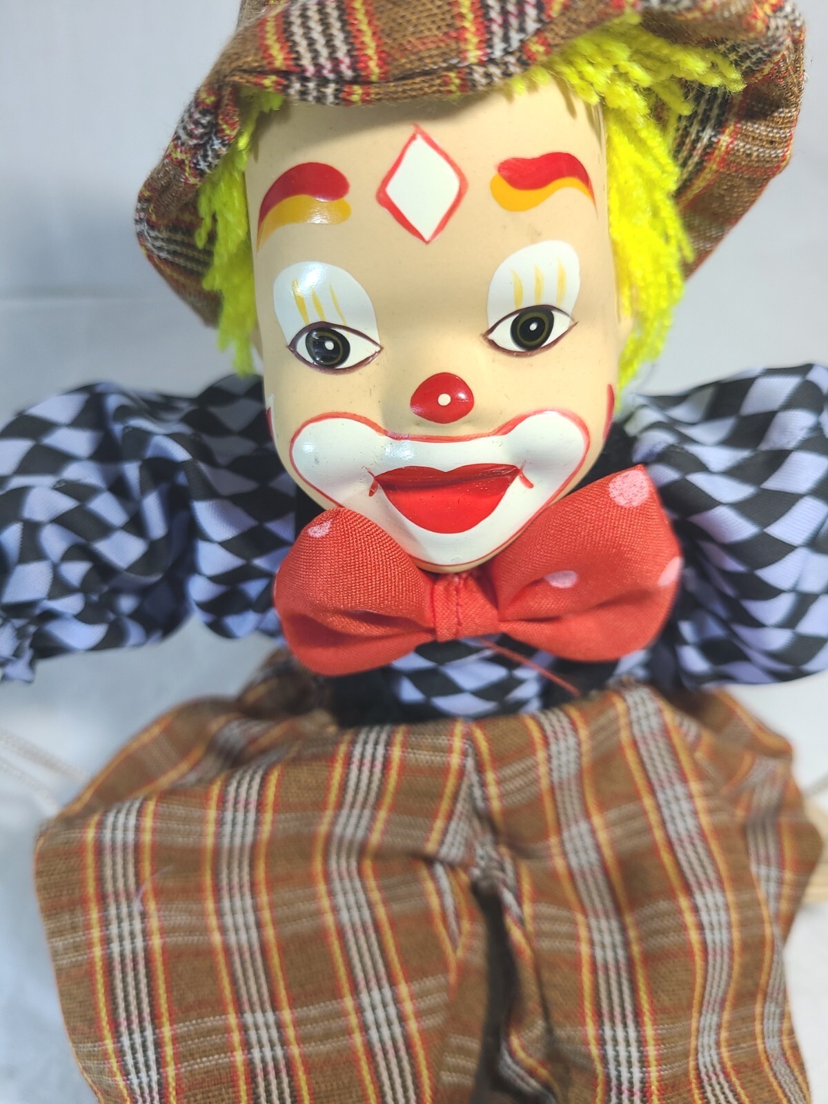 VTG Monarch Collection Clown Porcelain 10" Puppet Marionette on wooden ...