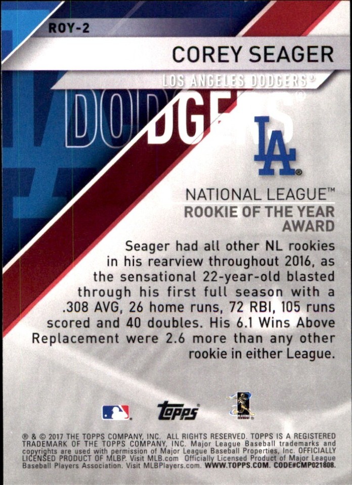 2017 Topps MLB Awards #ROY2 Corey Seager ROY los angeles dodgers | eBay