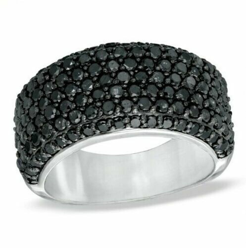 2Ct Round Lab Created Black Diamond Wedding Ring Band 14K White Gold ...