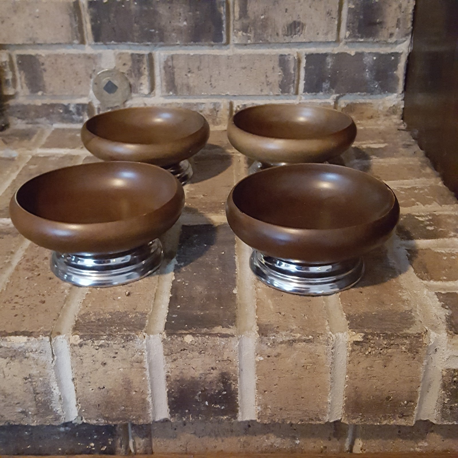 Vintage Rare Metal Rimmed Bases Wooden Salad Bowls 4-piece Set 141.4 | eBay