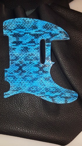 Leather pick guard Fender Telecaster Snake skin print Turq and brown | eBay
