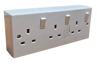 3 Gang Switched Socket with Surface Wall Back Box - 13A 13 Amp Triple ...