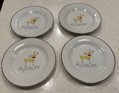 Pottery Barn 4 RUDOLPH Reindeer Salad Dessert Plates 8” Christmas ...
