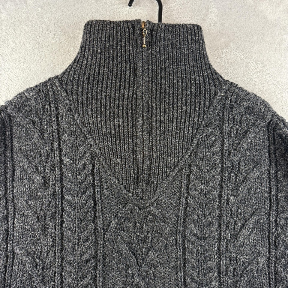 Aran Crafts Sweater Mens 2XL Gray Wool Half Zip Cable Knit Aran Made In ...