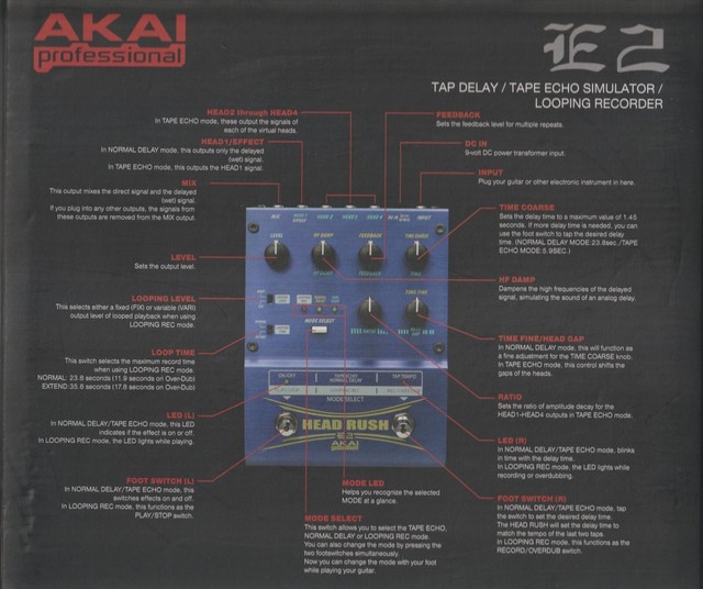 Akai E2 Head Rush Echo Guitar Effect Pedal for sale online | eBay