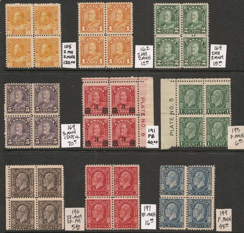 CANADA (1922-32) KGV Blocks & Plate Blocks MNH & MH / CV $332US (20 ...