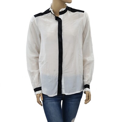 Urban Outfitters Ruffle Blouse Shirt Top Solid Buttondown Long Sleeve L ...