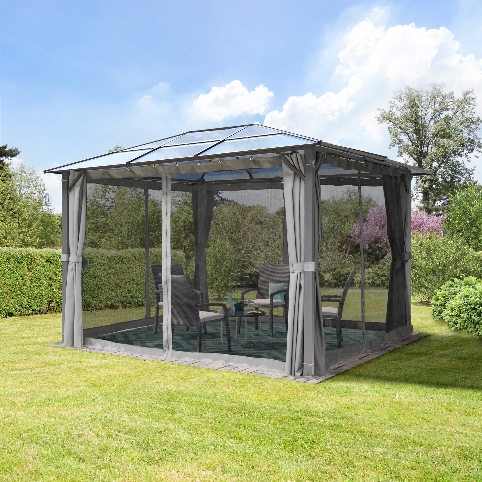 Garden gazebo 3x3 3x3.65 m hardtop polycarbonate pavilion sides ...