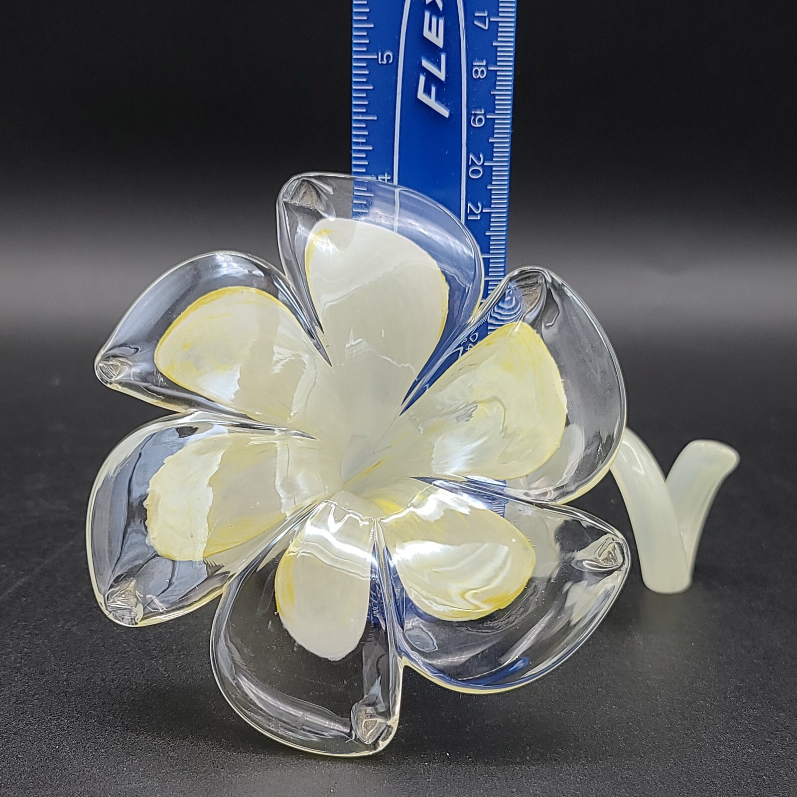 Vintage Murano Style Hand Blown Art Glass Yellow Curled Stem Flower | eBay