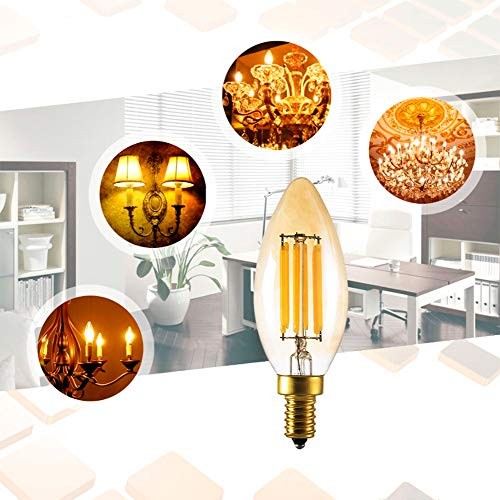 6-Pack 6W E12 LED Candelabra Bulb Dimmable 2300K Warm Yellow 500LM 60W ...