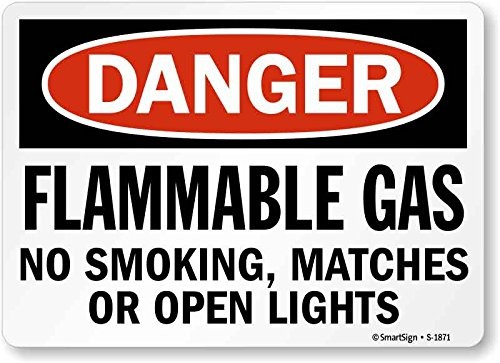 “Danger - Flammable Gas, No Smoking, Or Open Lights” Sign | 10" x 14 ...