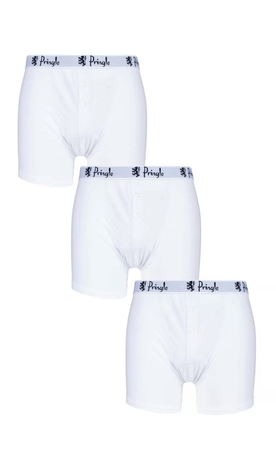 NEW Pringle 3 Pack Underwear Button Front Cotton Stretch Boxers White ...