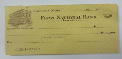 Vintage First National Bank of LEWELLEN, NEBRASKA Counter Check Book ...