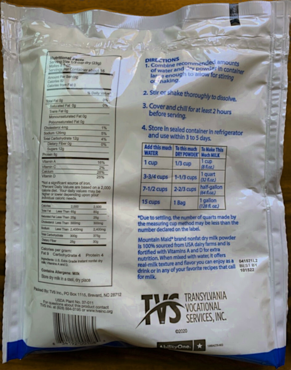 1.6 LB 2 GAL Mountain Maid Nonfat Dry Milk US Farms 2-Pk 12.8 Oz FREE ...