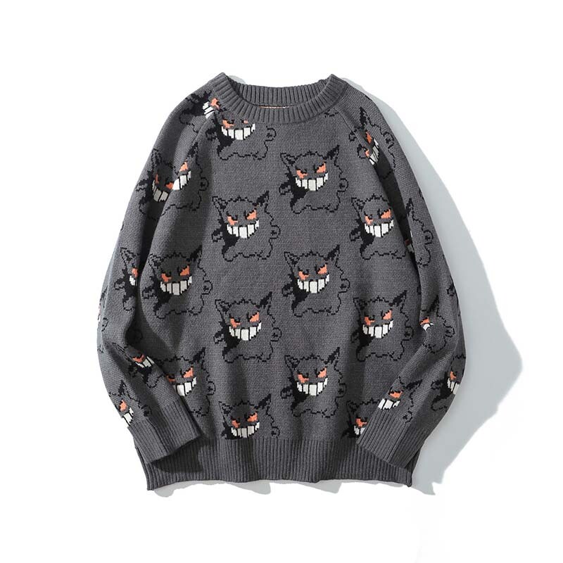 Harajuku Gengar Jacquard Sweater Knit Pullover Tops Anime Sweaters Men ...