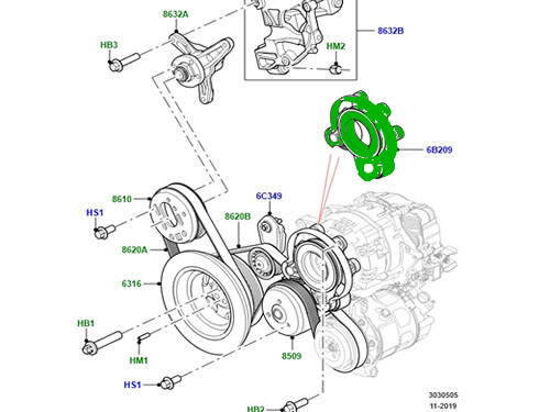 LAND ROVER BELT TENSIONER PULLEY DISCOVERY SPORT RANGE ROVER EVOQUE ...