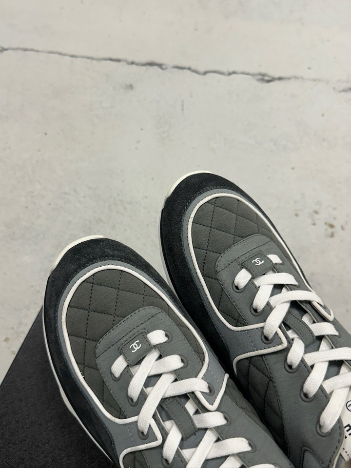 Chanel CC Classic Quilted Runners Trainers Grey EU43 UK9 US10 | eBay