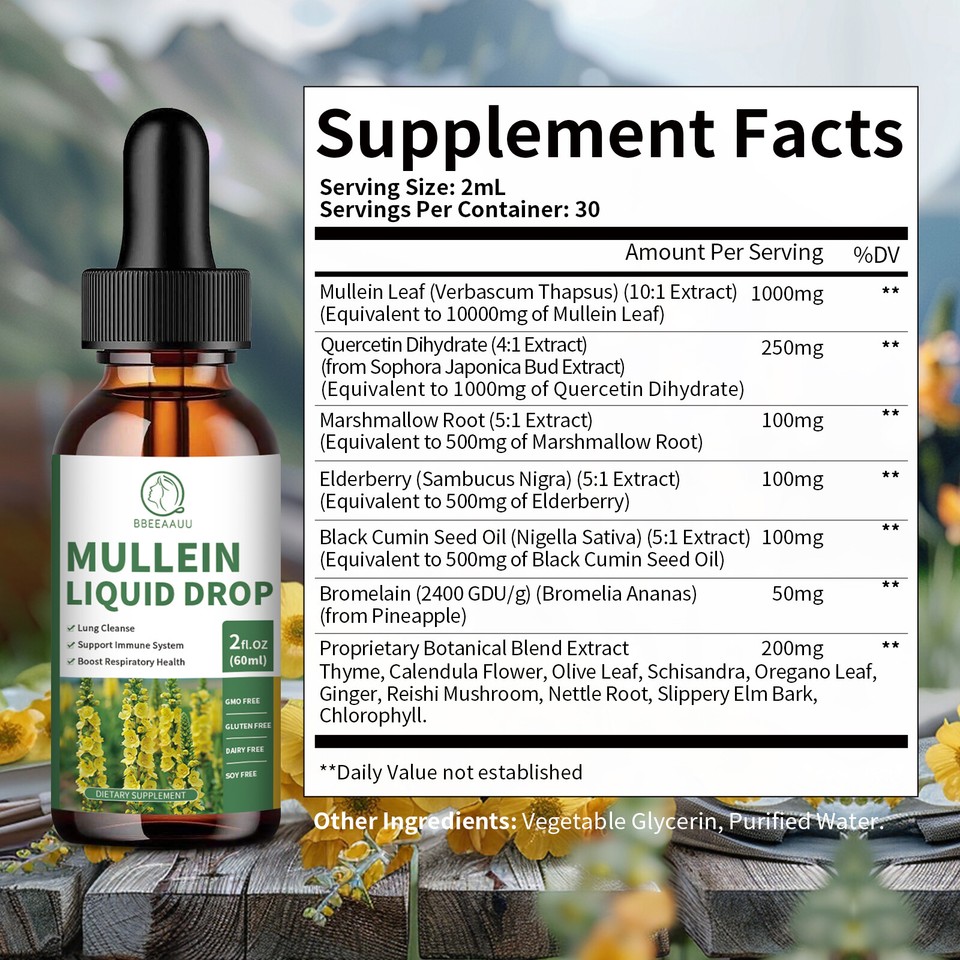 2 PACK Mullein Drops for Lungs, Detox and Cleanse Mullein Extract ...