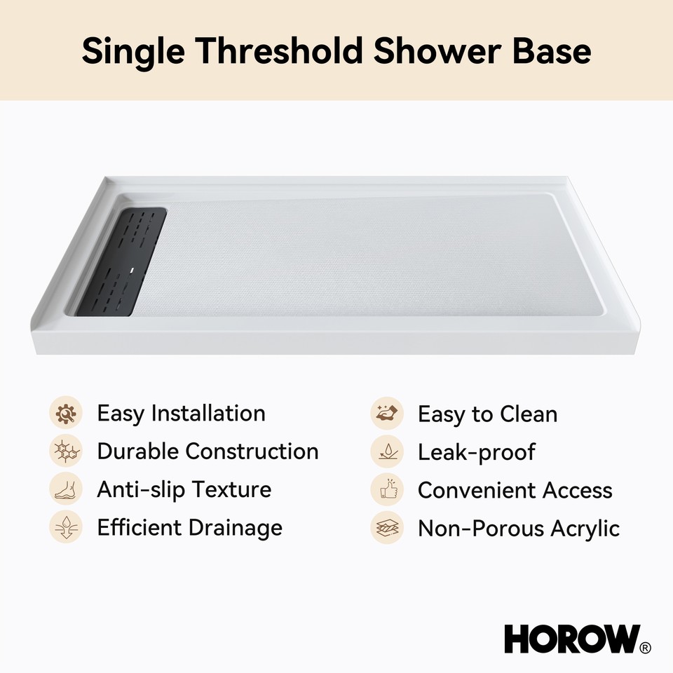 HOROW Shower Base, Slip-Resistant Rectangle Single Threshold Shower Pan ...