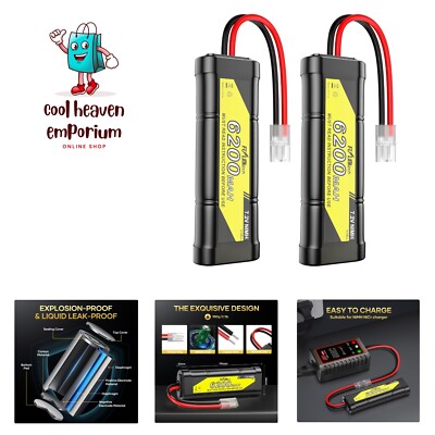 7.2V 6200mAh NIMH Battery for RC Cars, 6-Cell Flat Rechargeable Battery ...