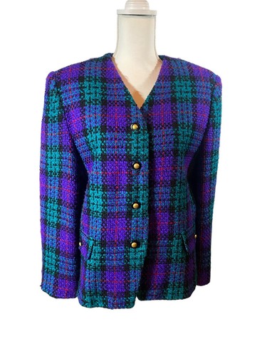 Koret Petites Women’s Purple Green Blazer Wool Blend Size 14P Vintage ...