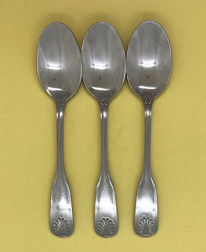 3 WORLD TABLEWARE COQUILLE GLOSSY STAINLESS FLATWARE SHELL TEASPOONS 6 ...