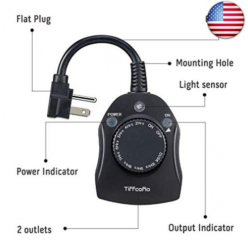 Outdoor Timer Outlet, Dusk to Dawn Sensor Timer, Outdoor Light Timer ...