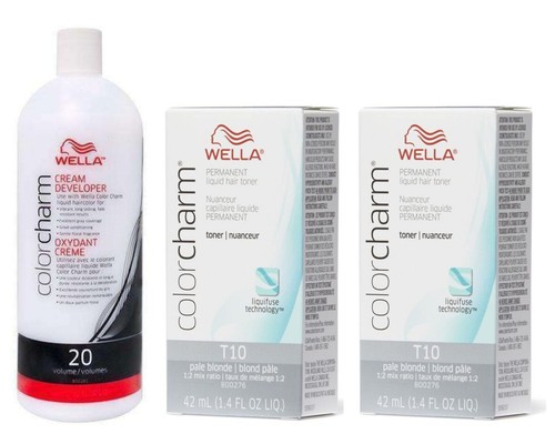 Wella Color Charm T10 Pale Blonde 42ml pack of 2 with 20 Cream ...