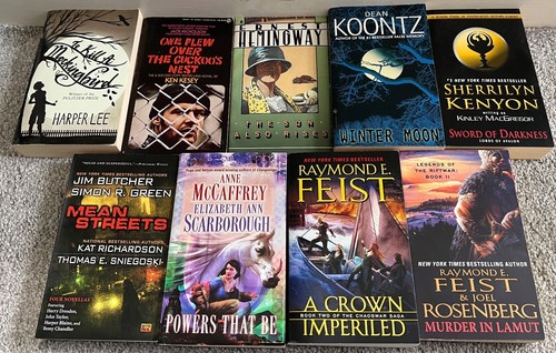 Lot of 9 PB Books: Feist, Kenyon, Koontz, Hemingway, Kesey, Harper Lee ...