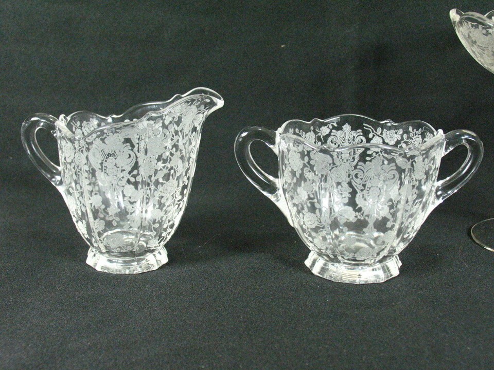Cambridge Rose Point Crystal Glass Creamer & Sugar Bowl 2 Compotes 1 is ...