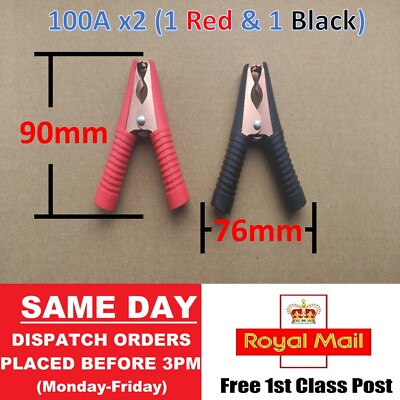 2x Crocodile Clips Alligator Clamps Battery Electrical Test Insulated ...