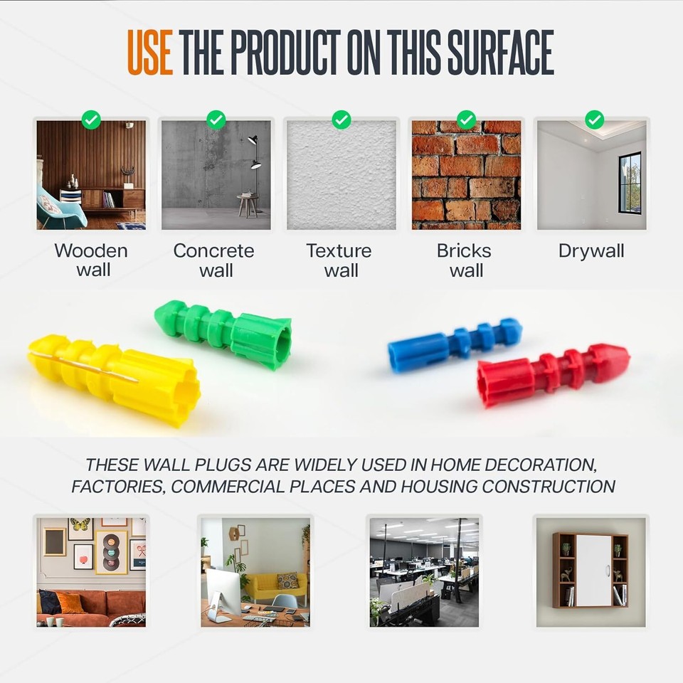 Wall Plug Set 150 Assorted Universal 5mm 6mm 7mm 8mm Fixings Like ...