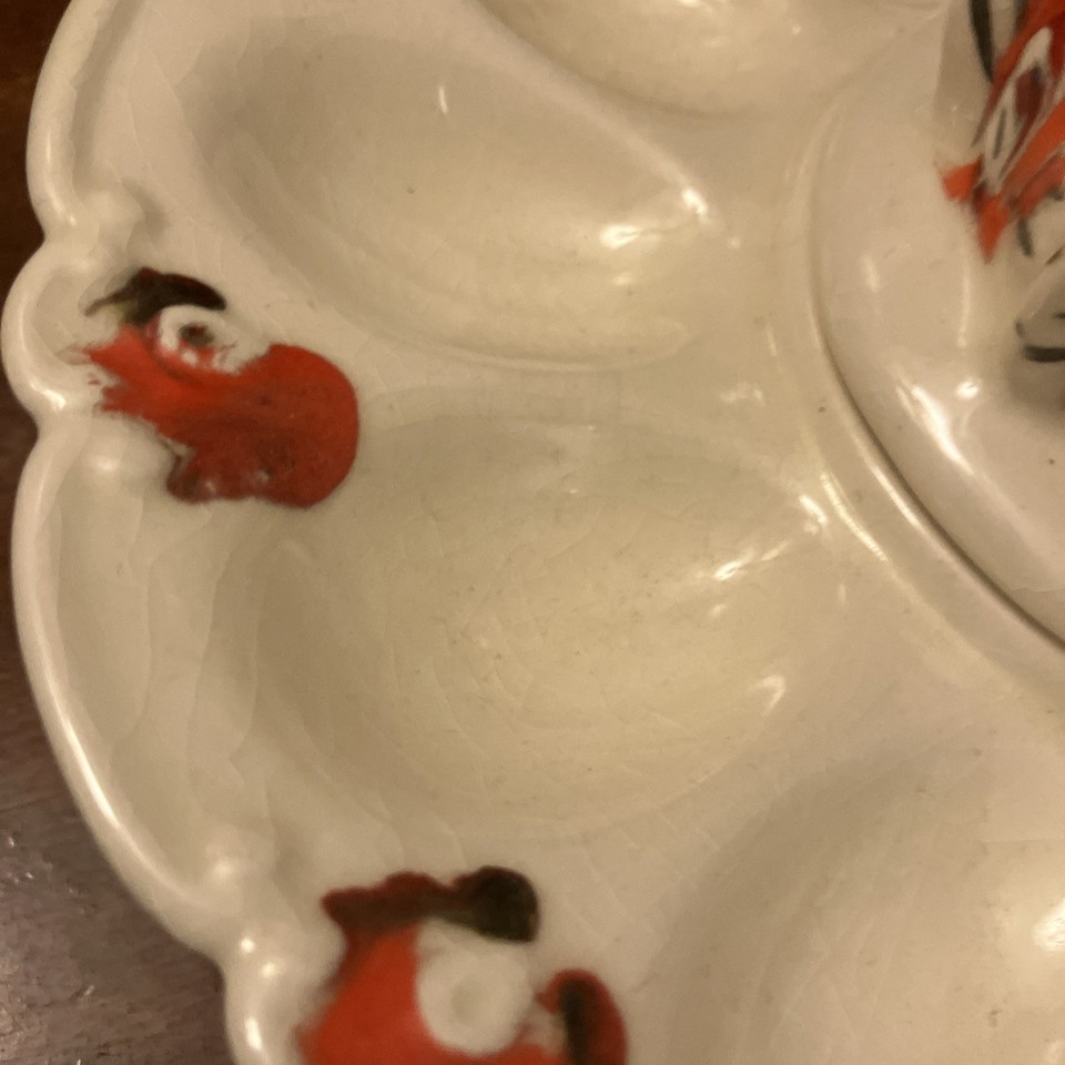 Vintage Chicken Deviled Egg Serving Tray Platter Plate Hen Sauce/Relish ...