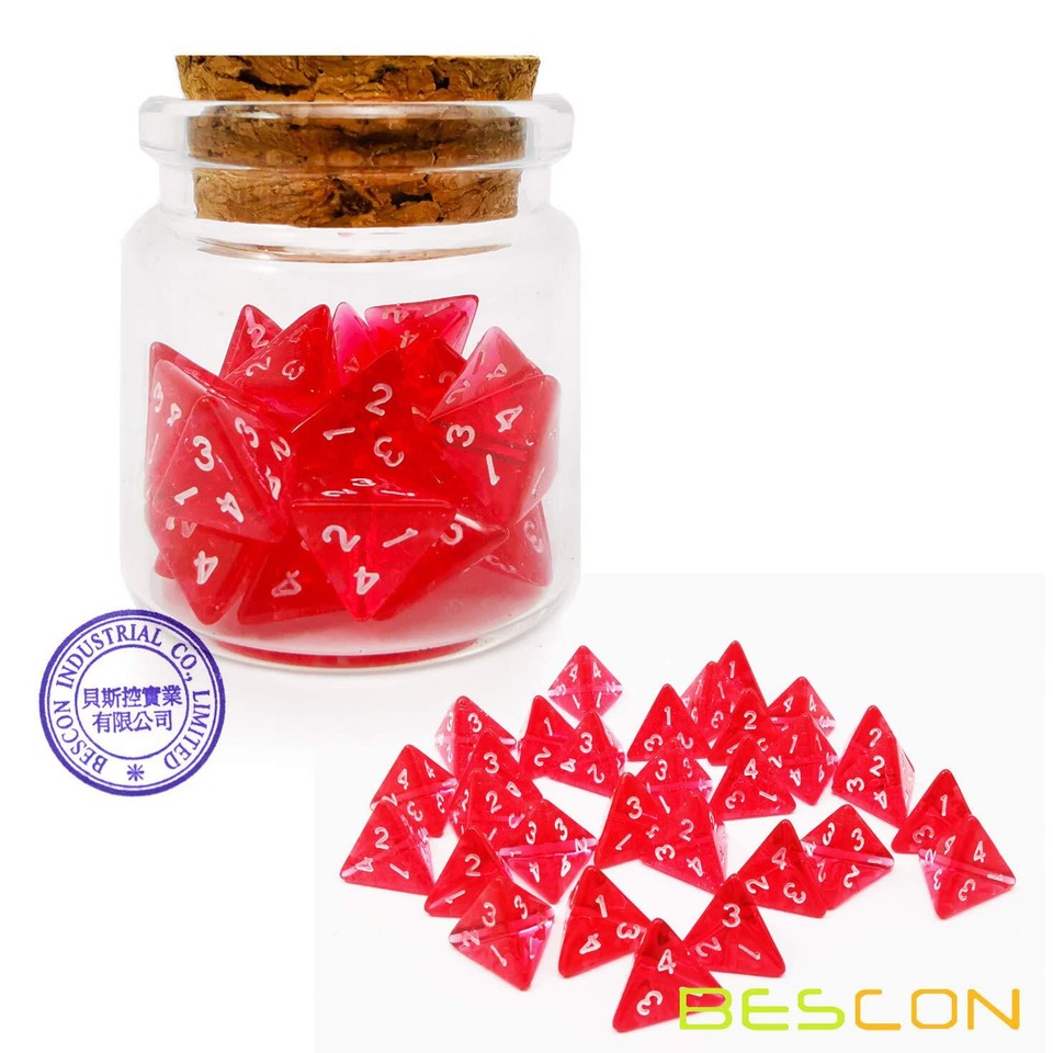 Bescon Mini Transparent Red D4 Dice 30pcs Healing Potion Bottle, 30pcs ...
