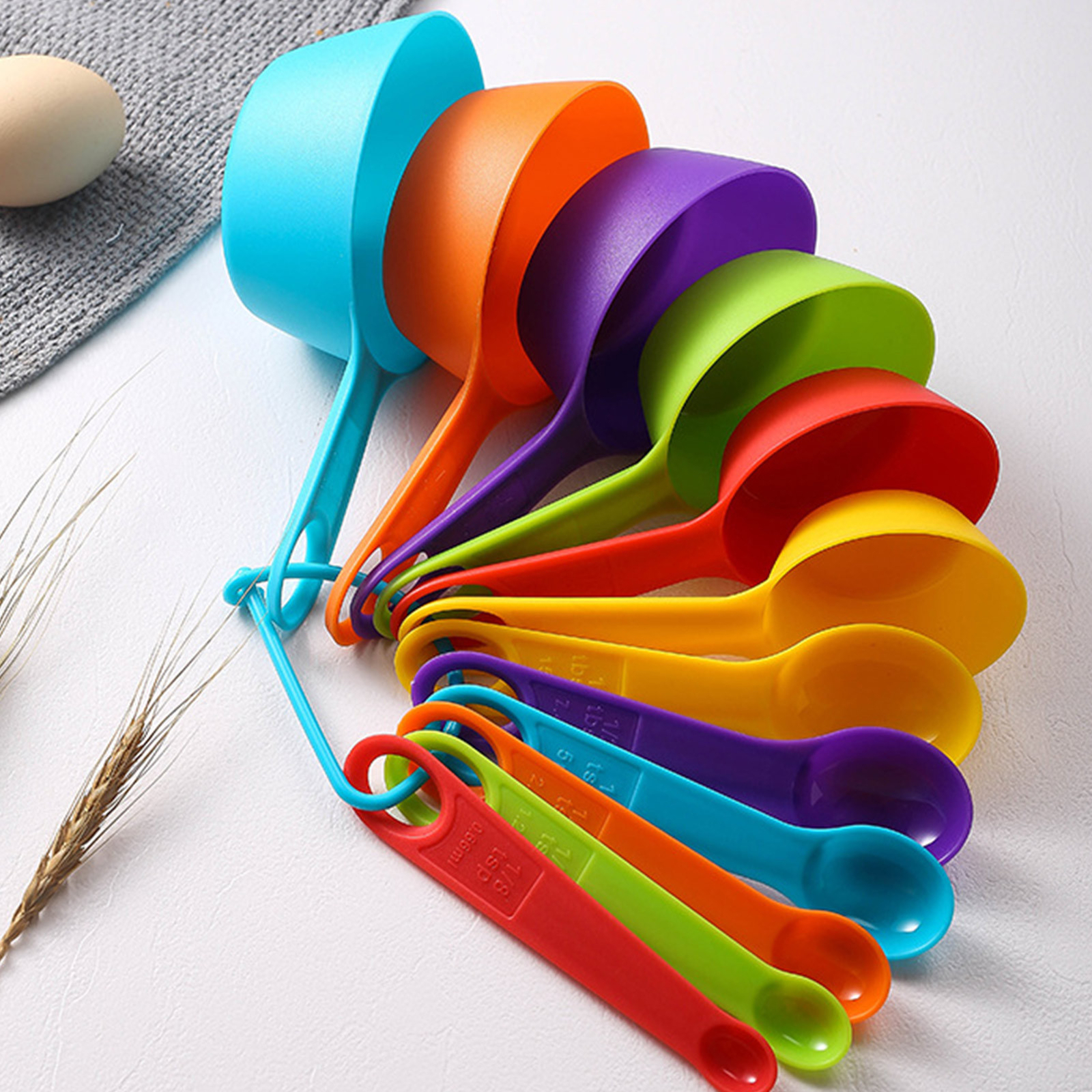 Multi-Color Measuring Cups and Spoons 6/12 Piece Set Plastic Cooking ...