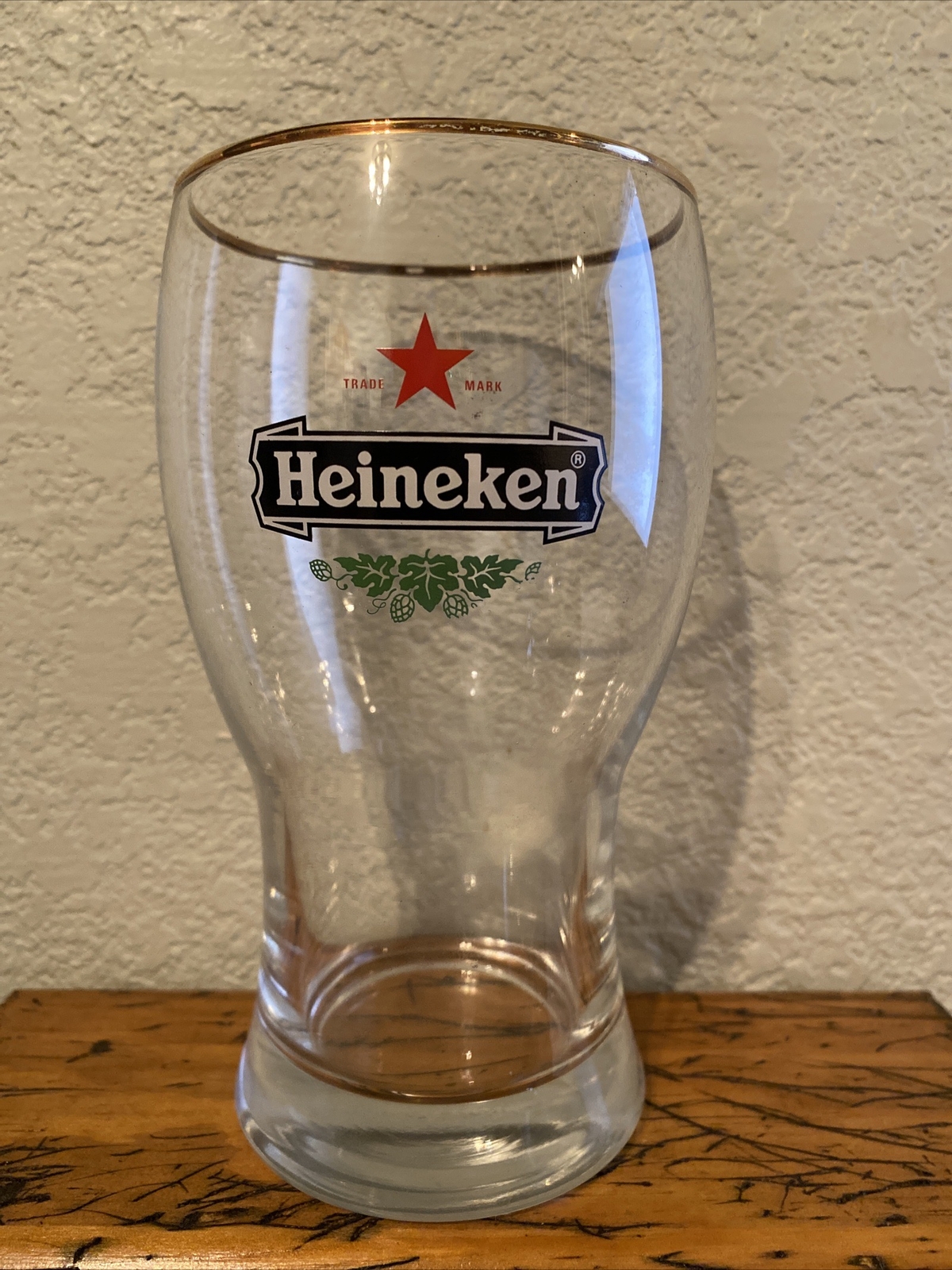 Vintage Collectible Heineken Beer Pint Glass Gold Rim Hops No Chips or ...