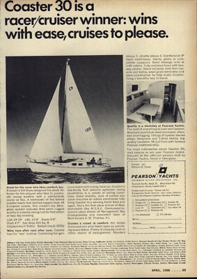 1968 PAPER AD Pearson Yachts Coaster 30 Sailboat Yacht | eBay
