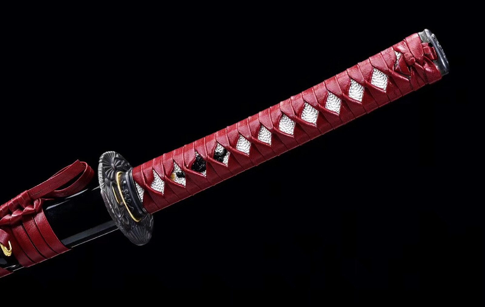 Geisha Katana Leather Ito/Sageo Red T10 Carbon Steel Japanese ...