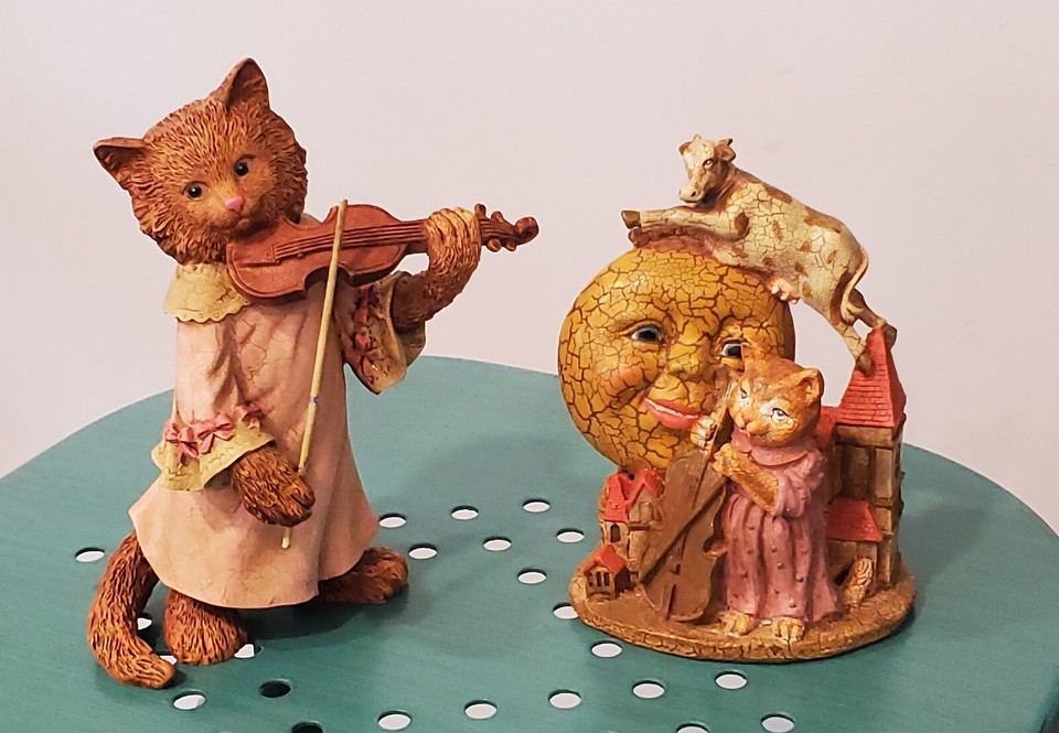 Vtg Cat & Fiddle Resin Figurine - Cow Jumping Moon Face 6” Nursery ...