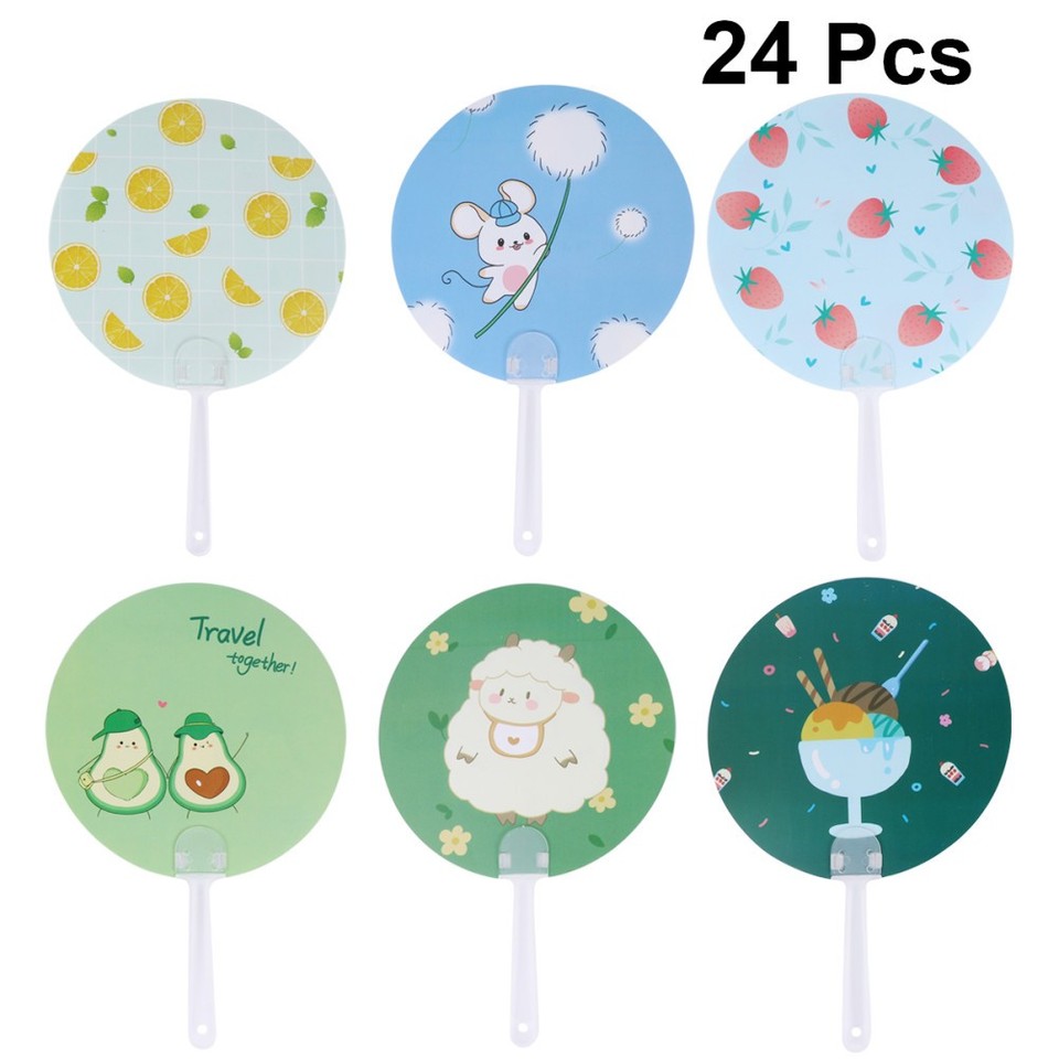 24pcs Adorable Summer Cartoon Pattern Fan Small Size Round Shape Fan ...