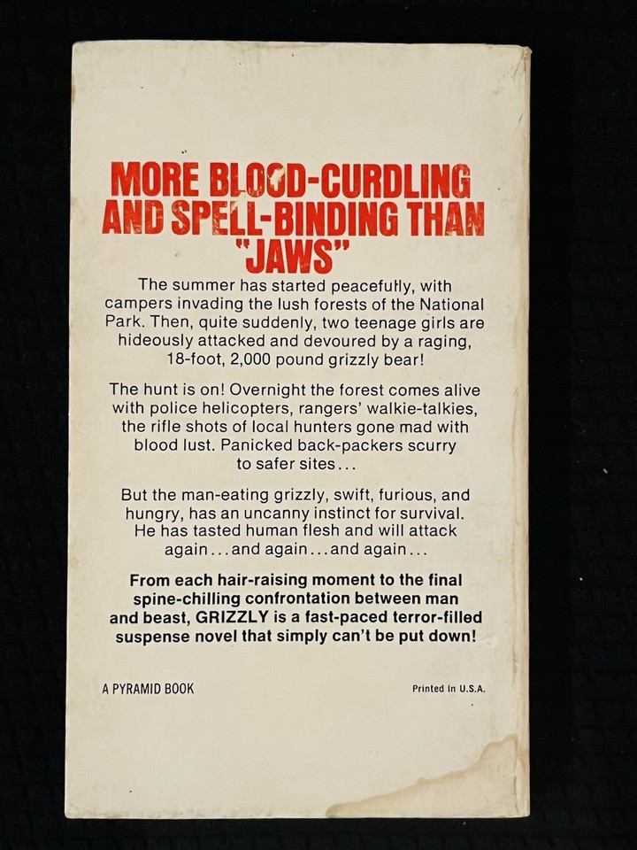 1976 1st Printing GRIZZLY by Will Collins! HORROR NOVELIZATION! William ...